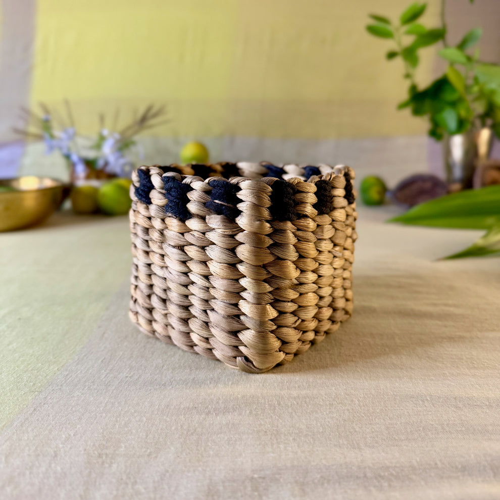 Water Hyacinth Square Box with Accented Rim – Handmade in Hampi